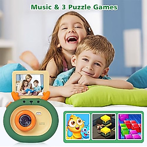 Kids Digital Camera Toddler Camera HD 1080P Video Camera for Kids Age 3-12 Kids Selfie Camera with Flip-Up Monitor Mini Kids Camera with 32GB SD Card Christmas Birthday Gift for Kids Green