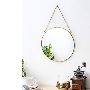 Dahey Hanging Circle Mirror Wall Decor Small Gold Round Mirror with Hanging Chain for Living Room Bathroom Bedroom ,Gold, 11.75" x 11.75"