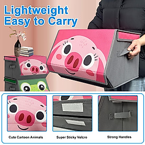 VERONLY 3 Pack Stackable Storage Bins for Boys and Girls, Kids Storage Drawers Boxes with Lids, Foldable Closet Organizers with Velcro for Bedroom, Playroom, Kindergarten, Nursery(Pink, Green, Blue)