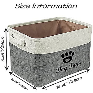 FJZFING Collapsible Dog Pet Toy Box Accessory Storage Bin with Handles, Organizer Storage Basket for Pet Toys, Blankets, Leashes, and Embroidered Dog Toys Grey