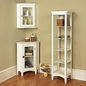Teamson Home Madison Linen Tower Freestanding Cabinet Tall Narrow Bathroom Kitchen Living Room Storage with 5 Tier Shelves, White
