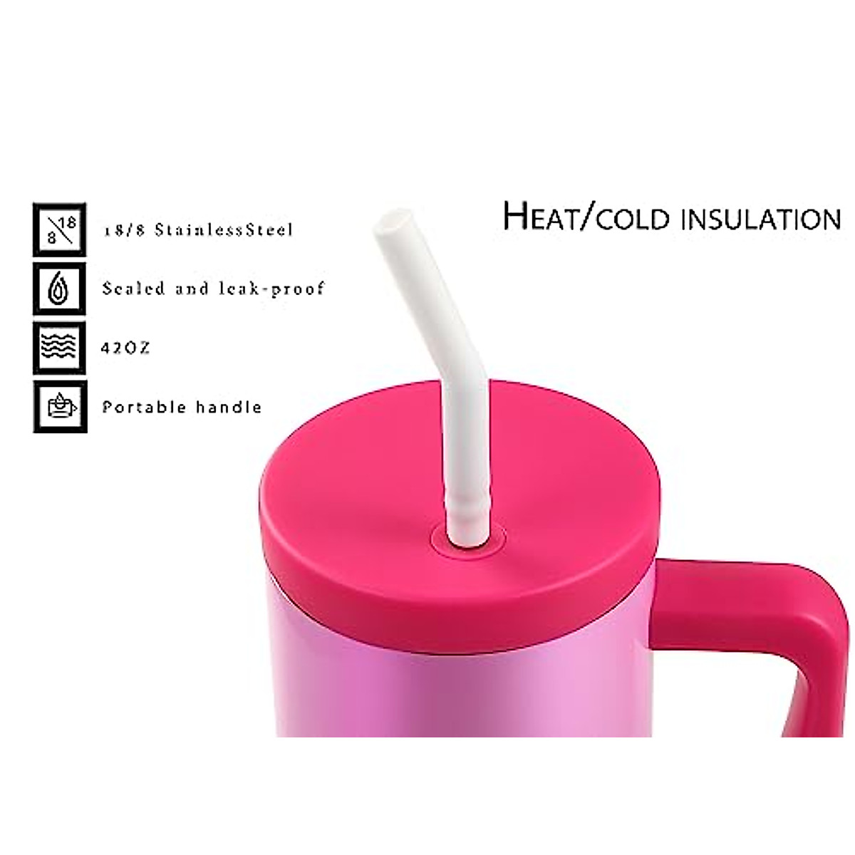 Murmioo 40OZ Tumbler with Handle and Straw,Insulated Leak Proof Double Walled Stainless Steel Travel Mug,Reusable Water Bottle Cup，Maintains Cold, Heat, and Ice for Hours(Rose green gradient)
