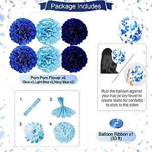 Iysoll Blue Birthday Party Decorations for Boys Men Happy Birthday Banner Balloons Navy Royal Light Blue Pom Poms Foil Curtain Décor Blue Party Decorations for Baby Boy Birthday