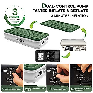 Zearna Twin Air Mattress with Built Pump, 16" Durable Blow Up Mattress Airbed, Comfortable Top Surface Inflatable Mattress for Camping Home & Portable Travel