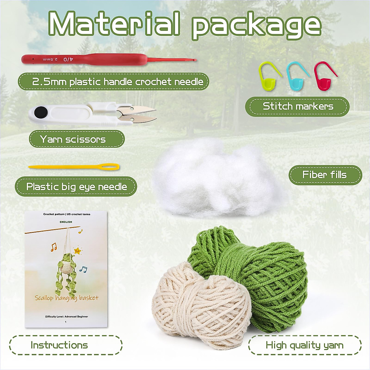 kdafio Crochet Kit for Beginners, Hanging Potted Plants Crochet Starter Kit with Step-by-Step Instructions and Video Tutorials Complete Crochet Kit for Beginners Decoration (Green Apple Plants)