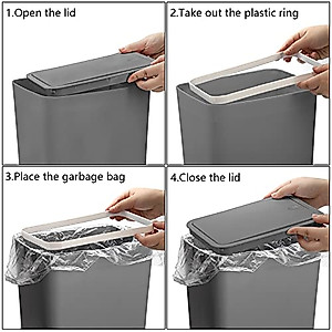 Fasmov Trash Can, 2 Pack 15 Liter / 4 Gallon Plastic Garbage Container Bin with Press Top Lid, Waste Basket for Kitchen, Bathroom, Living Room, Office, Narrow Place (Gray + Black)