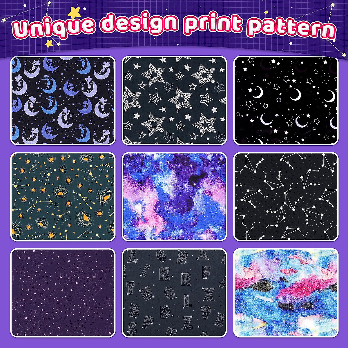 ZAIONE Fat Quarters Cotton Fabric: Blue 9Pcs Starry Sky Printed Fabric 18”x20” Quilting Squares for Patchwork DIY
