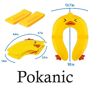 POKANIC Toilet Potty Training Seat Cover, Travel Toilet Seat, Folding Non Slip Silicone Pads, Travel Portable Reusable Kids Toddlers Boys Girls, Carry Bag (Yellow - Duck)