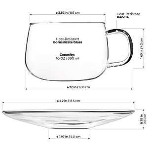 Tealyra - La Lune - Glasses - 10.1-ounce - Set of 4 - Clear and Lightweight Glass Tea and Coffee Cup with Saucer - 300ml