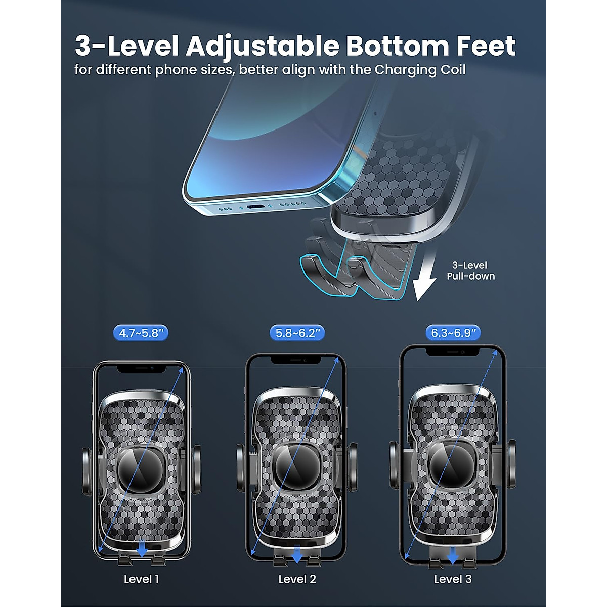 OQTIQ Wireless Car Charger 15W Cup Holder Phone Mount Adjustable Car Phone Holder Charger with QC 3.0 Adapter Compatible with iPhone 14/13/12 Pro Max, Samsung, Pixel, LG & More