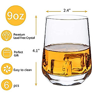 ini TECH Whiskey Glasses Set of 6, 9 Oz Scotch Glasses Set, Old Fashioned Glasses, Bourbon Glasses, Premium Scotch Glasses, Rocks Glasses, for Scotch, Bourbon, Liquor and Cocktail Drink
