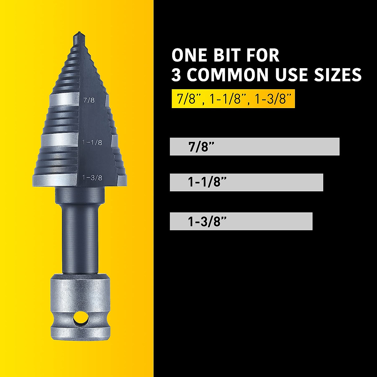 Anfrere M2 HSS Step Drill Bit for Impact Drills, 7/8", 1-1/8", 1-3/8" Black Cone Drill Bits for Steel Metal Sheet Hole Drilling Cutting, Multiple Hole Unibit, Stepped Up Bits Home Tools