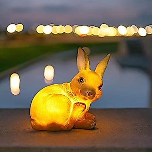 shumi Garden Statue Bunny Garden Decor-Solar Garden Statue Rabbit Solar Powered Resin Animal Sculpture for Indoor Outdoor Decorations, Patio Yard Lawn Ornaments