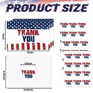 Whaline 30Pcs Patriotic Greeting Cards American Flag Thank You Cards Retro 4th of July Note Card with Envelops and Adhesive Stickers for Independence Day Party Favor Supplies, 4 x 6inch