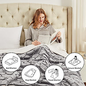 L'AGRATY Sherpa Throw Blanket - Plush Blanket for Bed - 50"x60" Soft Fleece Blanket - Comfy Fluffy Blanket for Chair and Couch - Warm Fuzzy Blanket for Gift(Light Grey)