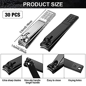 50 Pieces Nail Clipper Set Fingernails and Toenail Clipper Stainless Steel Nail Cutter for Women Men Thick Nails, Black and Silver