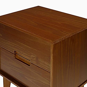 Walker Edison Mid Century Modern Grooved Handle Wood Nightstand Side Table Bedroom Storage Drawer and Shelf Bedside End Table, 2 Drawer, Walnut