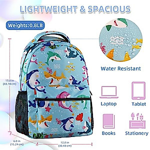 Shark Cartoon Backpack for Girls Boys, Elementary Middle High School Bookbags for Teen Kids, Large Travel Laptop Back Packs for College Students Women Men, Durable Lightweight School Bags