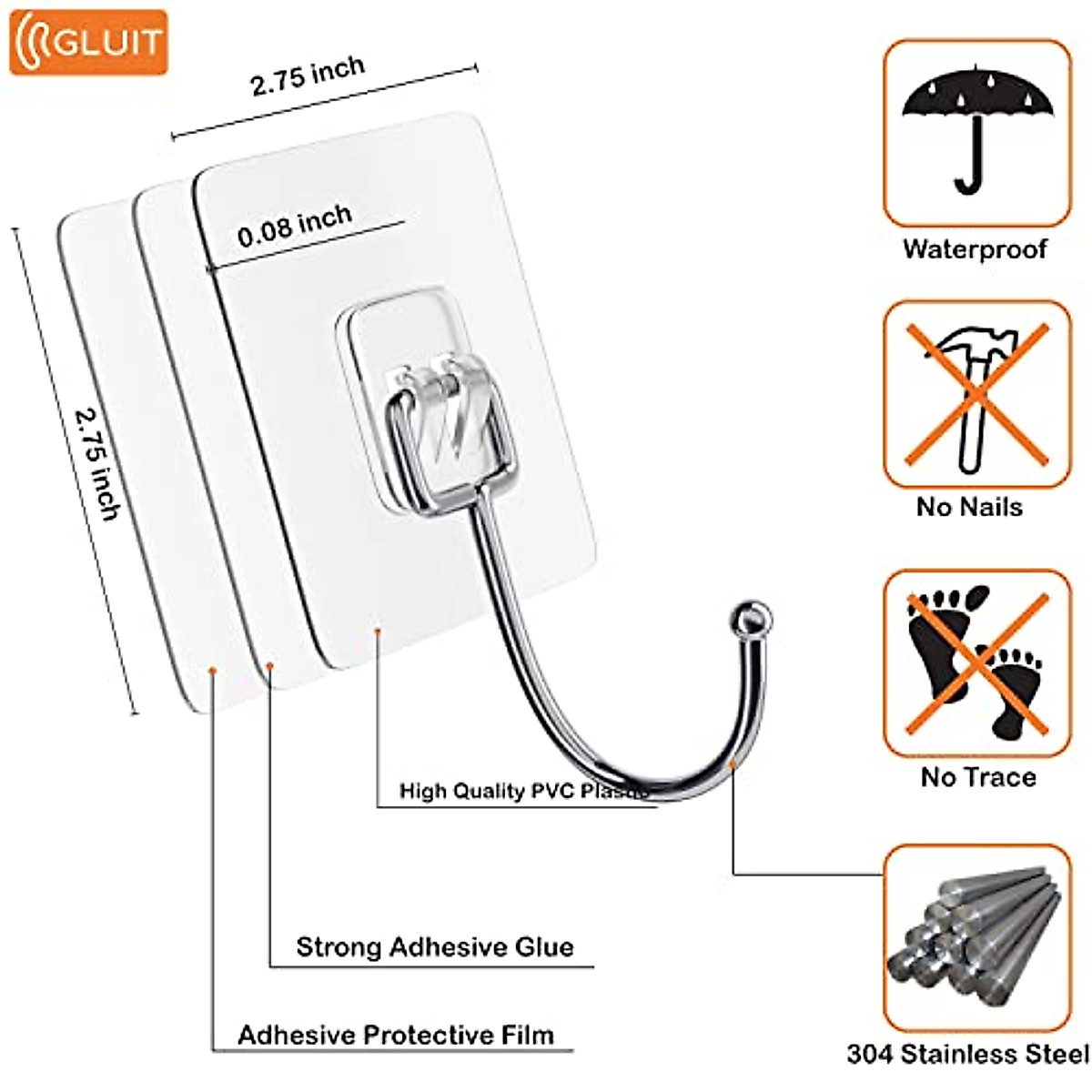 GLUIT Adhesive Hooks Medium 6 Pack and Large 6 Pack for Hanging Heavy Duty Wall Hooks 22 lbs Self Adhesive Towel Hook Waterproof Transparent Hooks for Keys Bathroom Shower Outdoor Kitchen