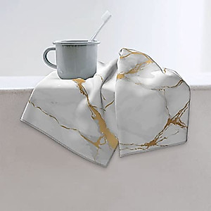 Hand Towel White Marble Gold for Bathroom Kitchen Microfiber Fingertip Bath Towels 12 x 27.5 Inch Soft Decorative Home Hotel Gym Laundry Room