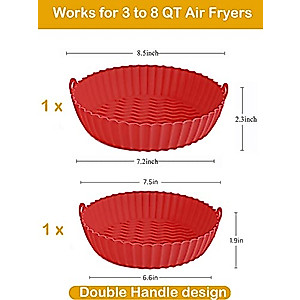 [ 2 Pack ] Air Fryer Silicone Liners 7.5 and 8.5 inch Reusable, for 3 to 8 Qt or Bigger Air fryer Oven, Resistant Air Fryer Basket Heat Pot Accessories Red