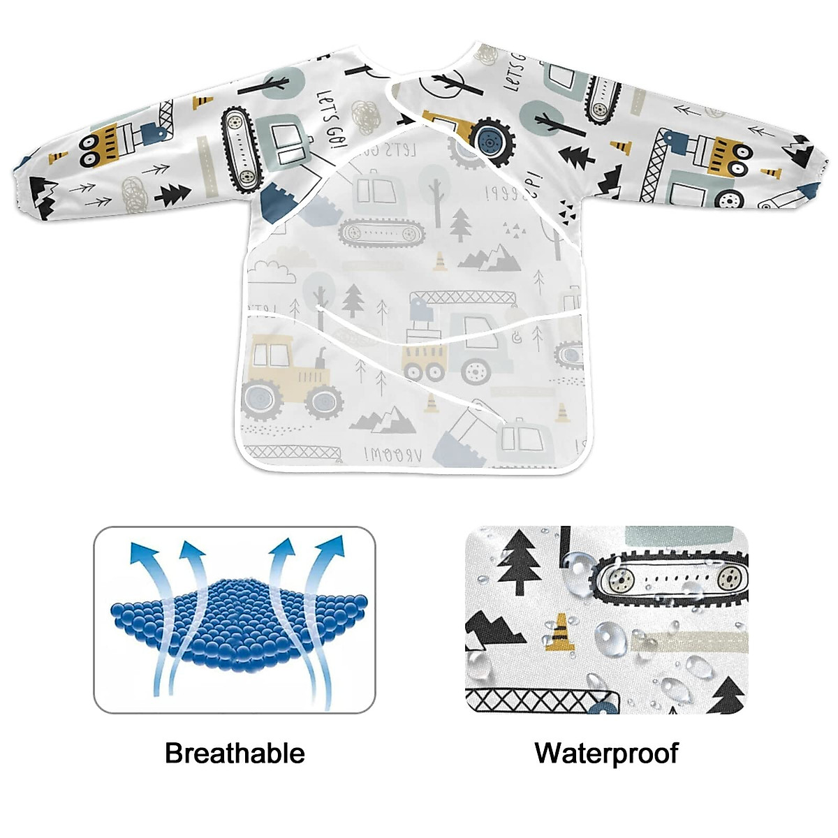 Bolaz Painting Smocks for Kids 2-4 Art Smocks Eating with Pockets Childish Truck Excavator Waterproof Long Sleeve Toddler Infant Children Apron