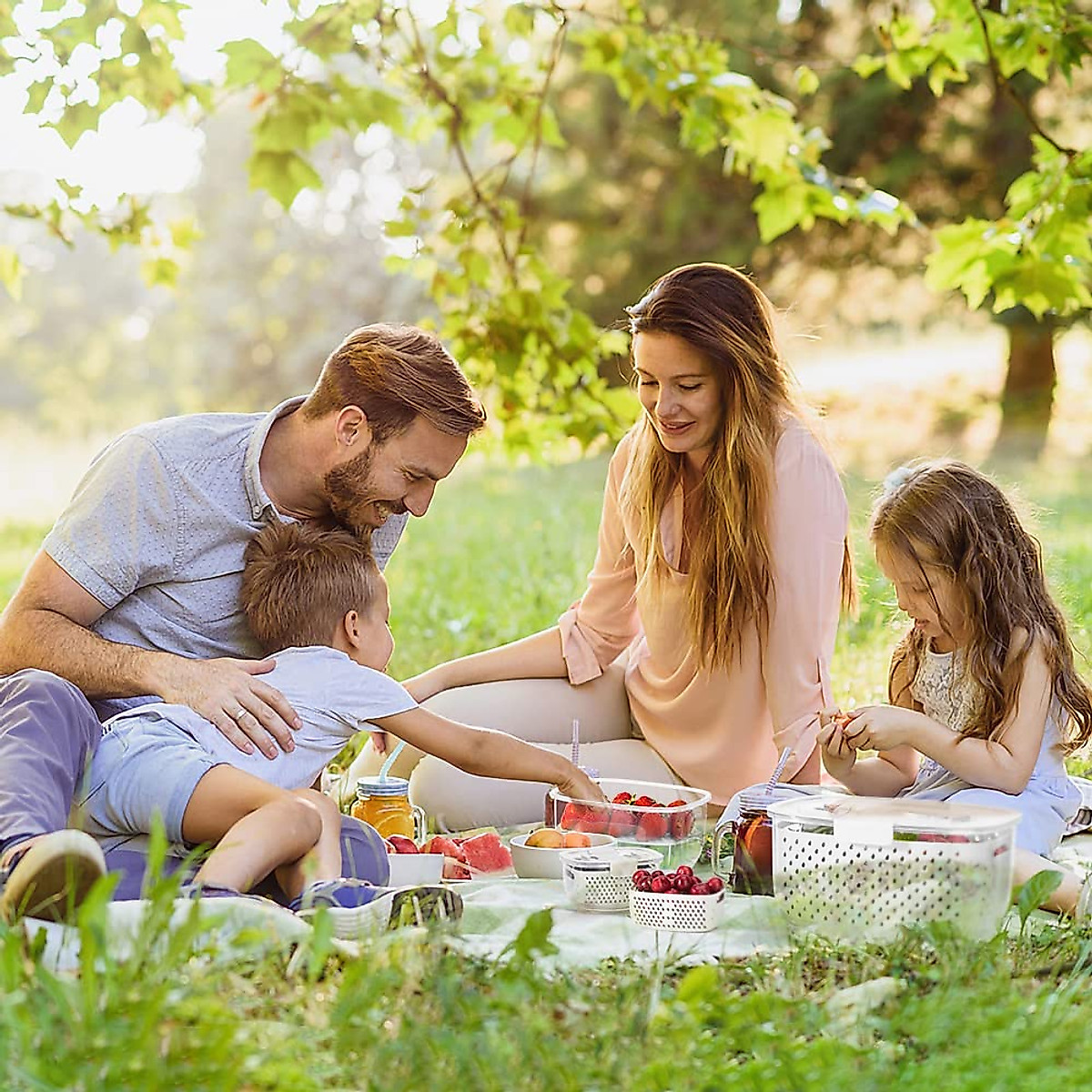 LUXEAR Fresh Produce Vegetable Fruit Storage Containers 3Piece Set, BPA-free, Partitioned Salad Container, Fridge Organizers, Used in Storing Fruits Vegetables, White