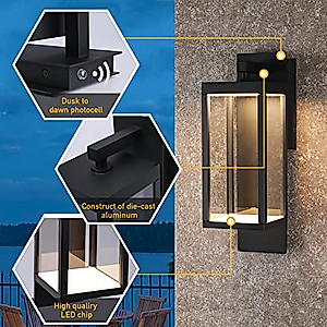 Inowel Outdoor Wall Sconce Lantern Dusk to Dawn Sensor Black LED Exterior Light IP54 Waterproof Classic Wall Light Aluminum Wall Mount Lamp Lighting for Porch Front Door Garden 13W 800Lm 3000K