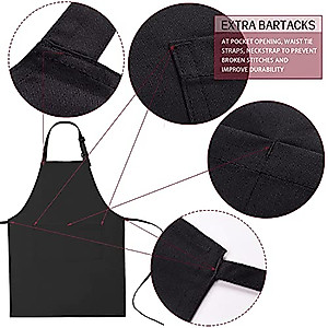 WOPOKY Cotton Blend Waterproof Apron With 2 Pockets for Men Women - Cooking Kitchen Chef Arpon BBQ Work Painting Apron - Black/Burgundy/Dark Geen/Orange (1 Pack) (Black)