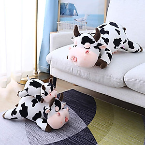Jensquaify Cow Stuffed Animals, Cute Cow Plush Pillow Toy Cow Plushie Throw Pillow Gifts for Kids, 11.8"