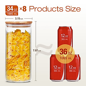 HomArtist Glass Jars with Bamboo Lids 34 FL OZ [Set of 8], Glass Canisters with Airtight Lids, Glass Food Storage Containers for Pasta, Oats, Coffee, Flour, Sugar, Rice, Best for Kitchen & Pantry