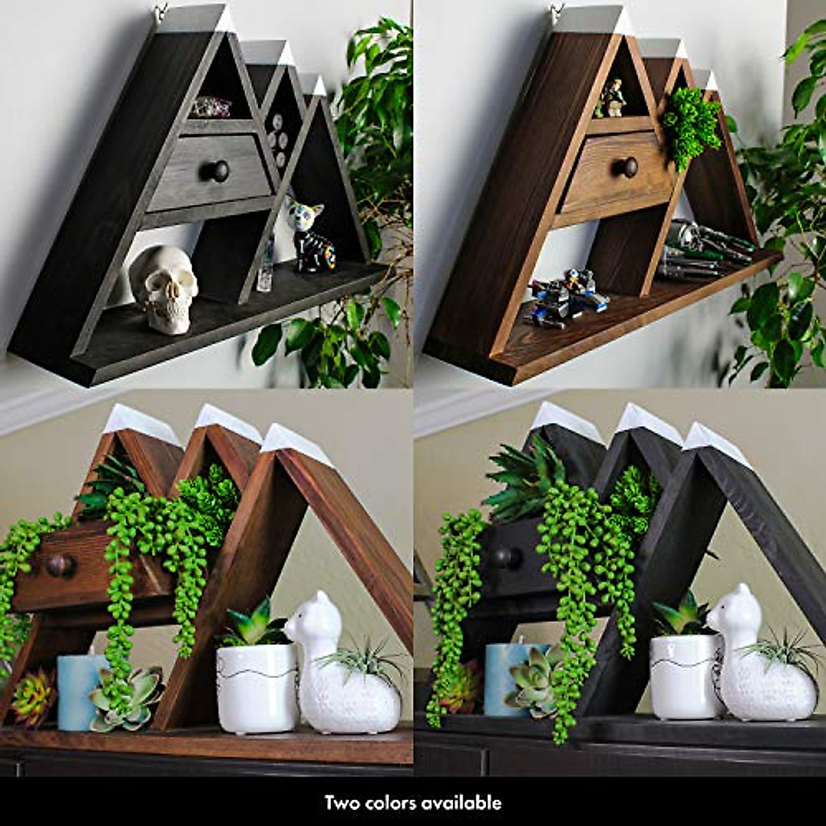 Rustic Curiosities Large Mountain Shelf - 20X12X4.5 Inch Crystal Shelf for Succulents, Plants, Essential Oils, Includes Pull Out Drawer, Extra Wide Base Crystal Holder (Brown)