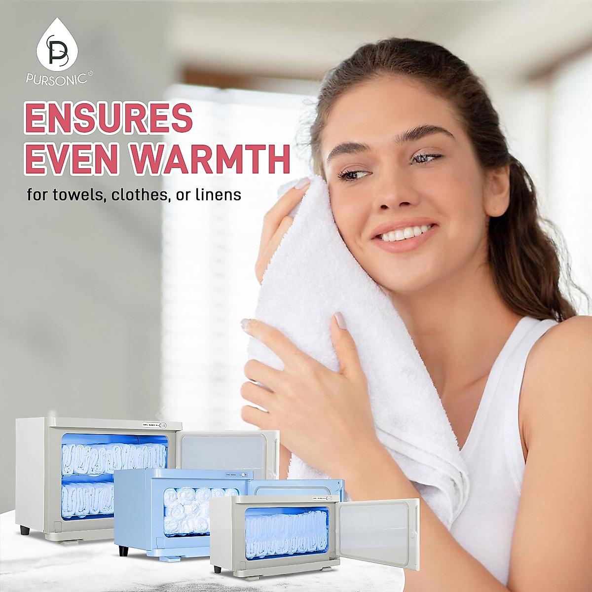 Pursonic Professional Towel Warmer with UV Sterilizer - 8L Premium Towel Warmer 360 Heating with Separate Water Tank - Aluminum Interior for Bathroom, Spa, Salon & Home (White)