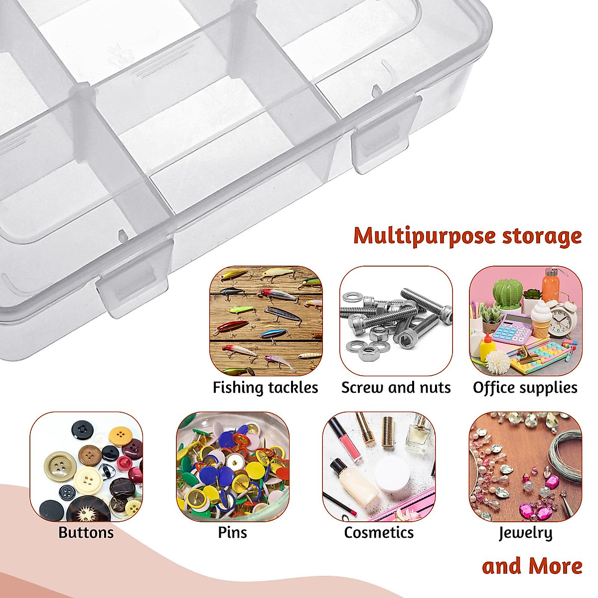9 Grids Organizer Container with Removable Dividers Compartment Plastic Organizer Box Clear Crafts Thread Storage Containers for Jewelry Hardware Fitting Crafts Candies Snacks