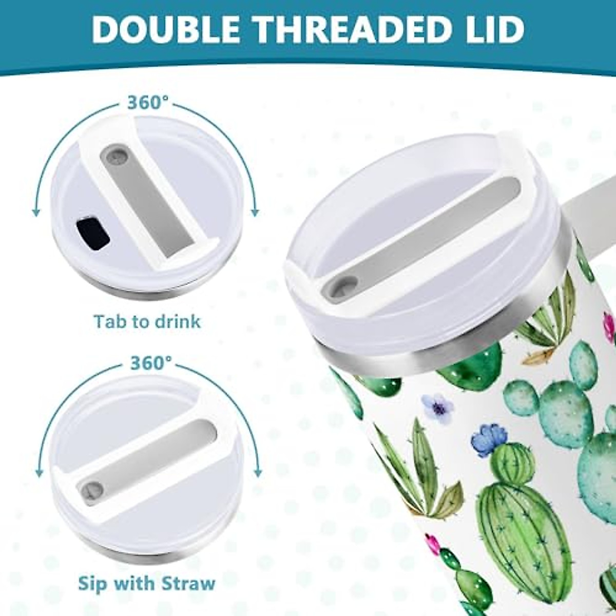 MCHIVER Cactus Succulent Floral 30 oz Tumbler with Handle and Straw Stainless Steel Vacuum Water Bottle Leak-proof Travel Coffee Mug Insulated Tumbler for Home Car Office