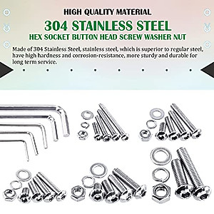 Keadic 925 Pcs 304 Stainless Steel M2/M3/M4/M5/M6 Hex Socket Button Head Cap Screws Assortment Kit, Standard Metric Threaded Hexagon Bolts Screws Nuts Washers Fastener Hardware