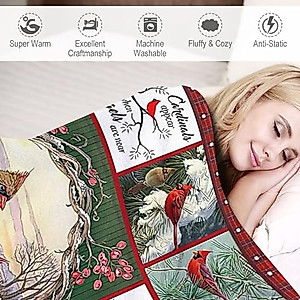 reoqeosy Cardinal Blanket Christmas Bird Throw Blanket Cardinal Gifts for Girls Woman Kids Cozy Comfort Soft Plush Fleece Flannel Blanket for Couch Sofa Bed 40"x50"