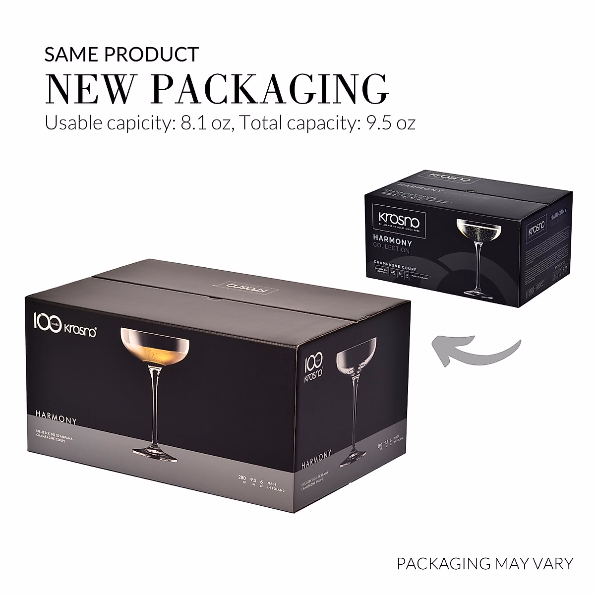 Krosno Champagne Coupe Glasses | Set of 6 | 8.1 oz | Harmony Collection | Perfect for Home Restaurants and Parties | Suitable for Serving Sparkling Wine | Dishwasher Safe | Gift Idea | Made in EU