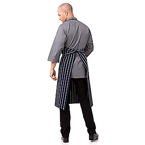 Chef Works Unisex English Chef Apron, Navy W/ Chalk Stripe, One Size