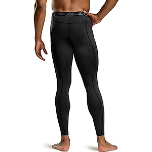 ATHLIO Men's Thermal Compression Pants, Athletic Running Tights & Sports Leggings, Wintergear Base Layer Bottoms, 3pack Thermal Pants Black/Black/Black, Large