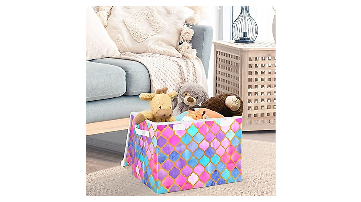 CaTaKu Rainbow Storage Bins with Lids | Large Durable Cube Containers