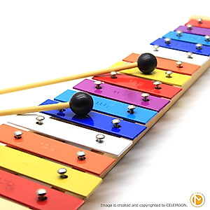 CeleMoon 15 Tone Natural Wooden Xylophone for Kids Toddler with Multi-Colored Metal Bars, Music Instrument for Preschool Educational Learning Toys for Children Boys Girls