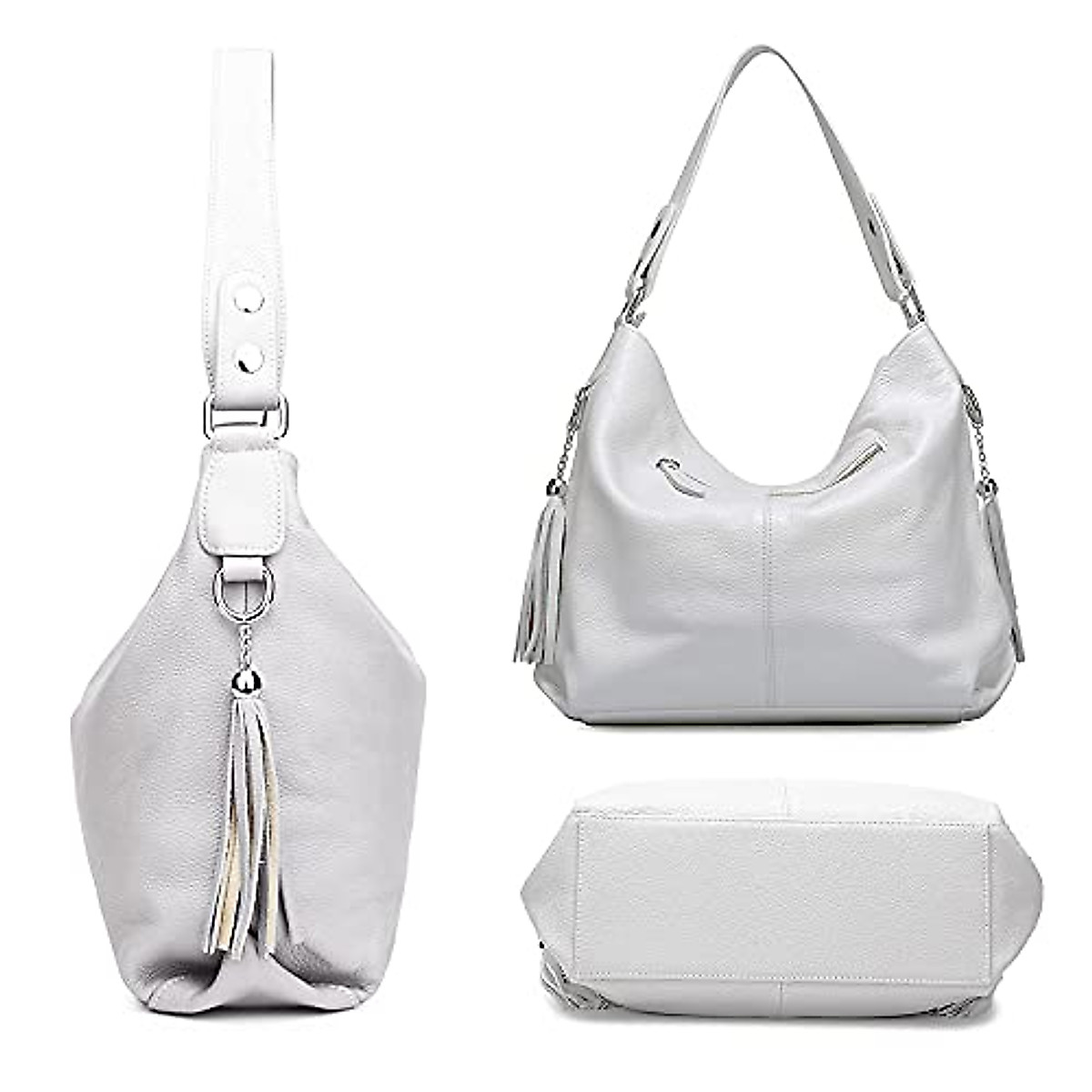 Soft Real Genuine Leather Tassel Women's Handbag Ladies Shoulder Tote Messenger Bag Purse Satchel Black White (White)