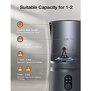 RATRSO Milk Frother, Electric Milk Steamer Soft Foam Maker with Two Whisks for Frothing and Heating Milk, 4 IN 1 Multifunction for Hot & Cold Froth, Automatic off & Easy Cleaning