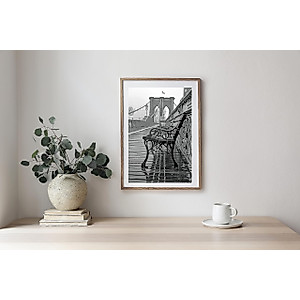 Brooklyn Bridge (Bench in The Clouds - New York City) - 30 x 20 Inchse - Luxury Black and White Artwork - Metropolitan Wall Art