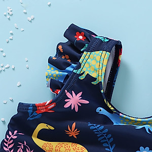 YOUNGER TREE Toddler Baby Girls Swimsuit Infant One Piece Bathing Suits Cute Dinosaur Beach Wear Sunsuit Ruffle Swimwear (12-18 Years, Navy Blue)