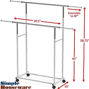 Simple Houseware Standard Double Rod Garment Rack, Silver