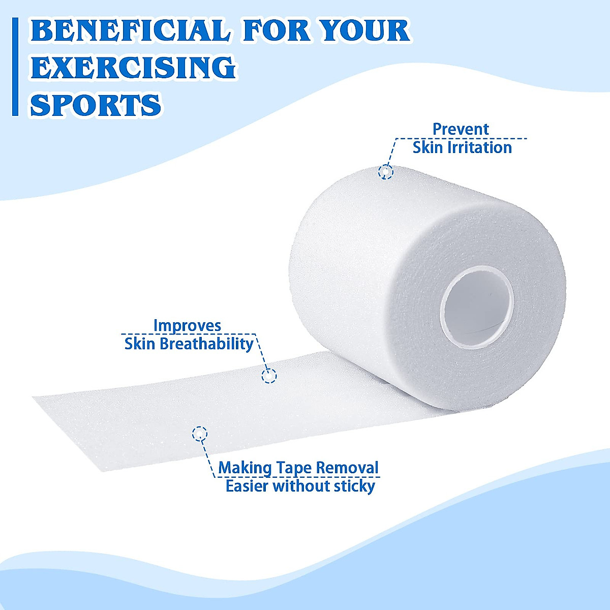 4 Pieces Foam Underwrap Athletic Foam Tape Sports Pre Wrap Athletic Tape Sports Tape for Ankles Wrists Hands Knees and hair, 2.75 x 30 Yards (Black, Blue, White, Green)