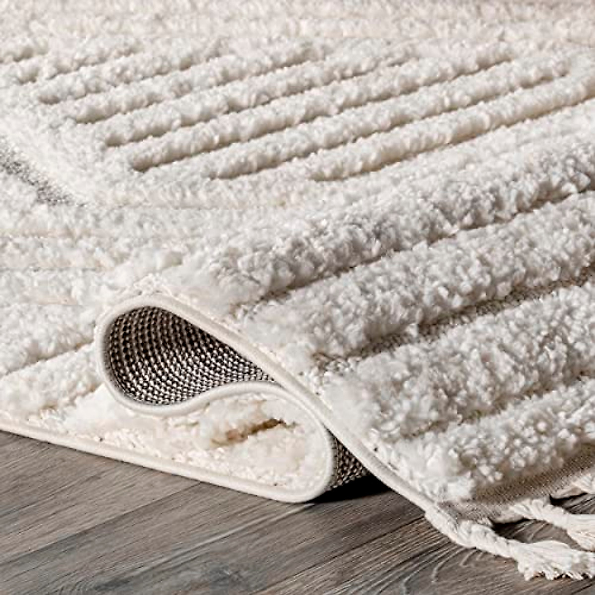 nuLOOM Risette Geometric Shag Tassel Runner Rug, 2' 8" x 8', Beige