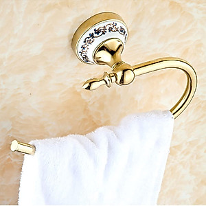 KouRy Retro Towel Holders for Bathrooms, Crystal Towel Ring, Hand Towel Rack Wall Mounted Decorative Gold Towel Ring Hand Towel Holder (Gold)